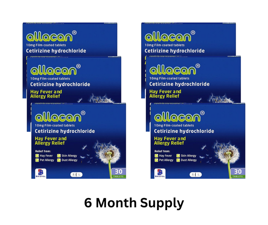 Allacan Cetirizine Hayfever & Allergy Tablets (6 Month Supply) 6 x 30 ...
