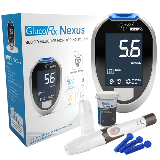GlucoRx Nexus Blood Glucose Monitoring System Device Kit - Includes 10 ...