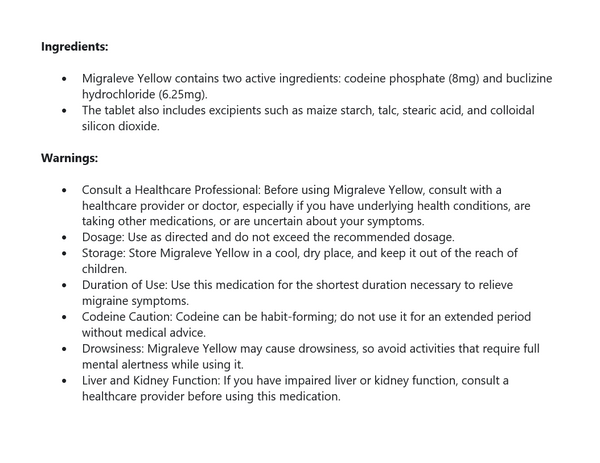 Migraleve Yellow - 24 Tablets | Pharmacy Prime